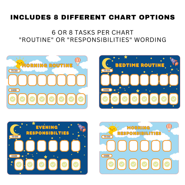 Morning + Bedtime Routine Chart - Children's Responsibility Chore Char ...
