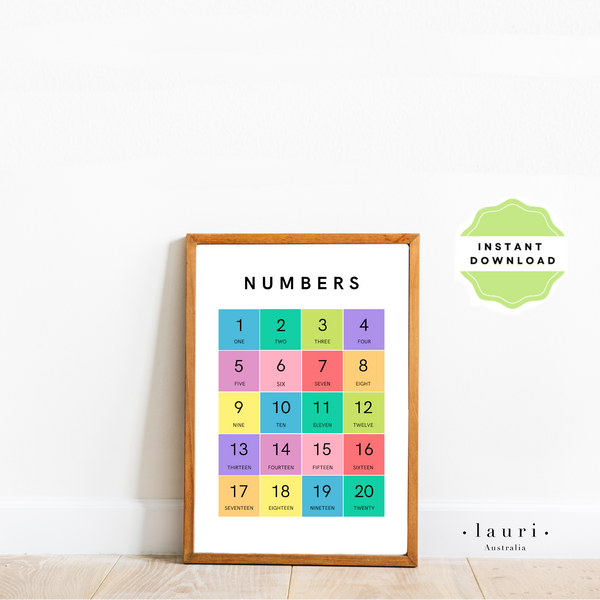 Bright Numbers Counting Poster for Nursery and Classroom DIGITAL DOWNL ...